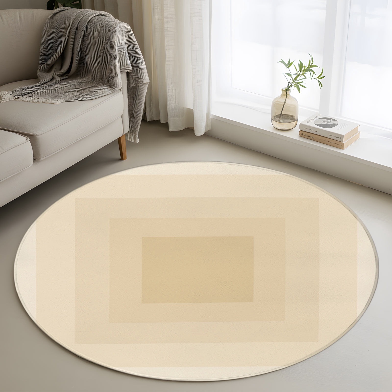 Beige Gradient Squares 3FT Round Area Rugs Softness Layers Zen ...