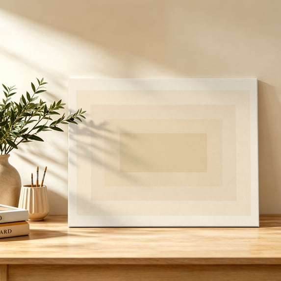 Beige Gradient Squares Canvas Wall Art, Softness Layers Zen Geometric ...