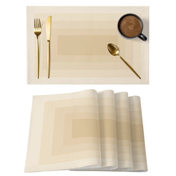 Beige Gradient Squares Cotton Linen Placemats Set of 6, Softness Layers ...
