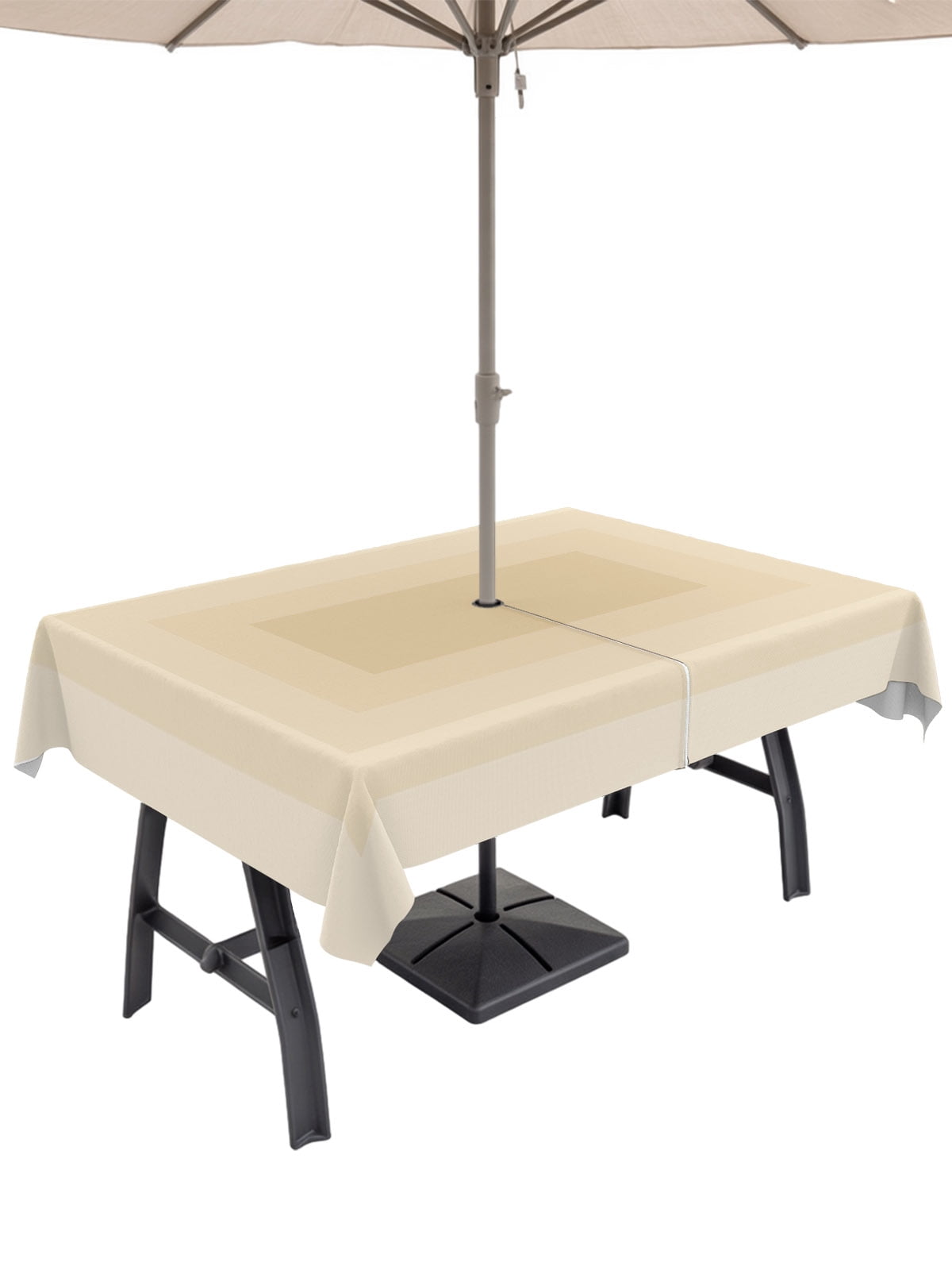 Beige Gradient Squares Rectangle Outdoor Tablecloth with Umbrella Hole ...