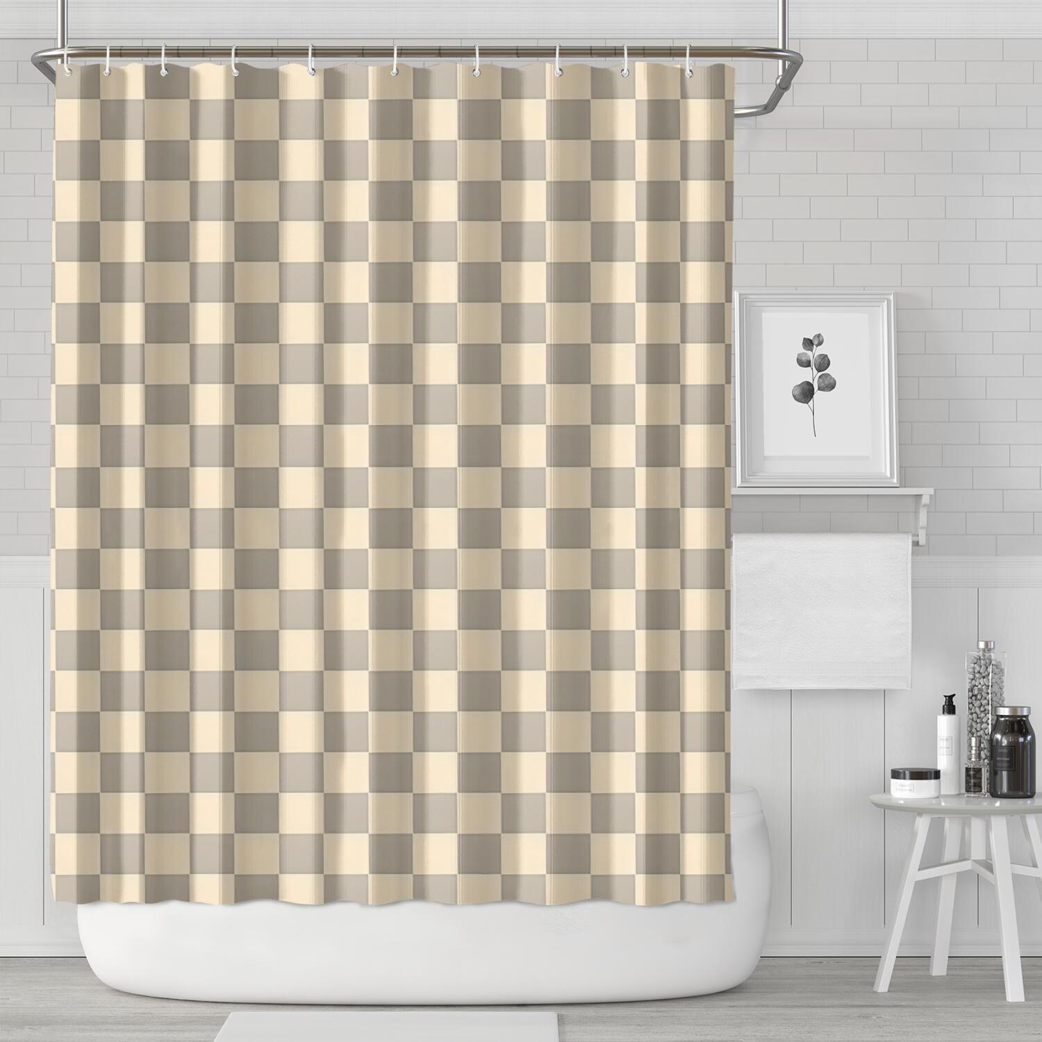 Beige Gray Checkerboard Checkered Pattern Shower Curtain 72"x84 ...