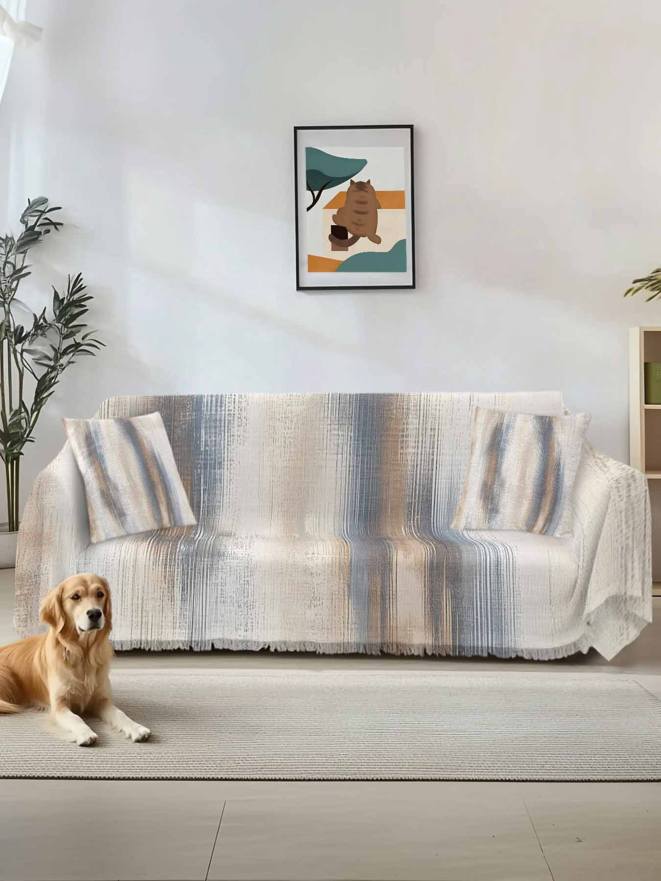 Beige Gray Couch Cover, Abstract Grunge Mottled Neutral Texture Sofa ...