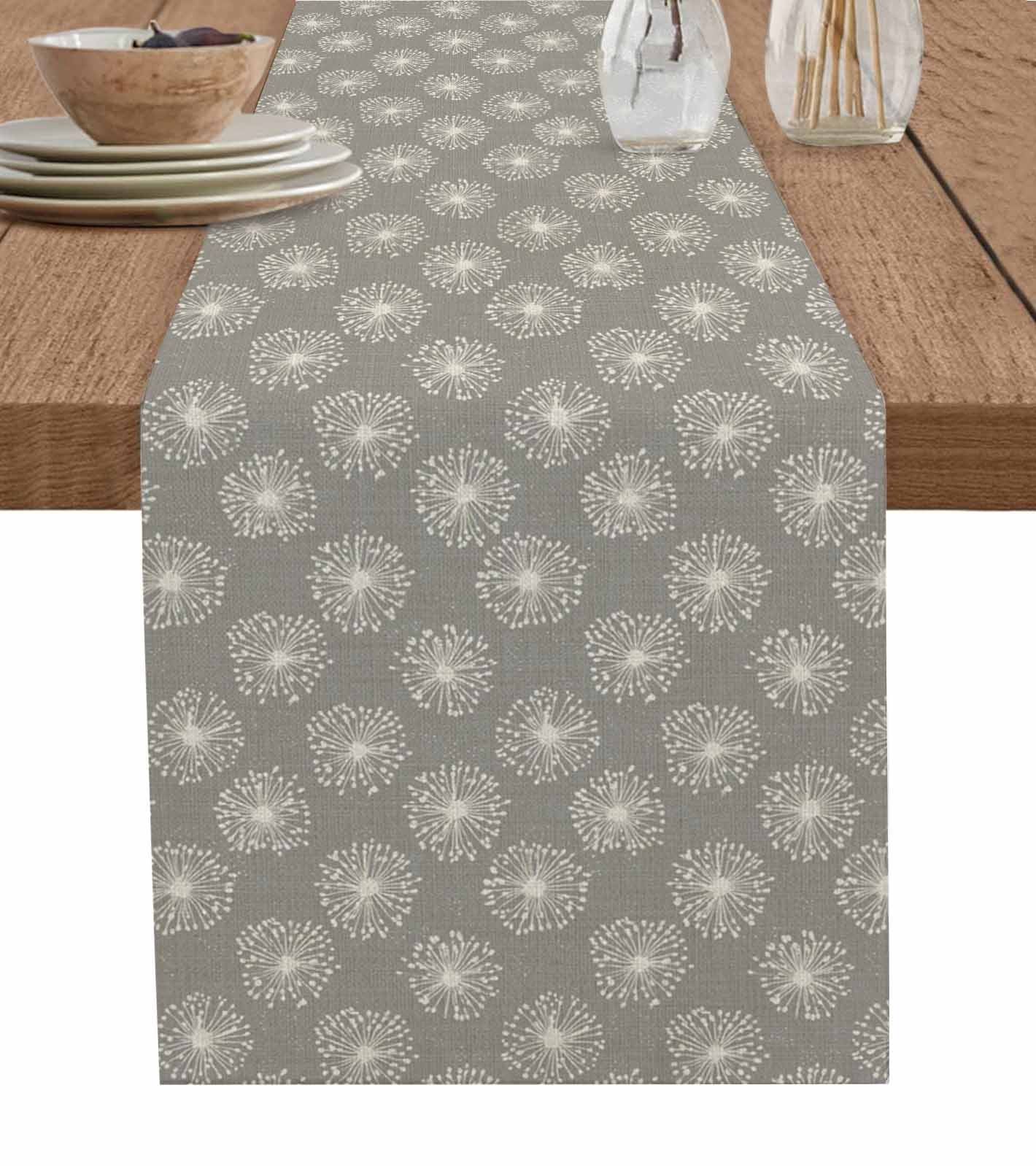 Beige Gray Dandelion Burlap Cotton Table Runner 13x90 Inches Long ...