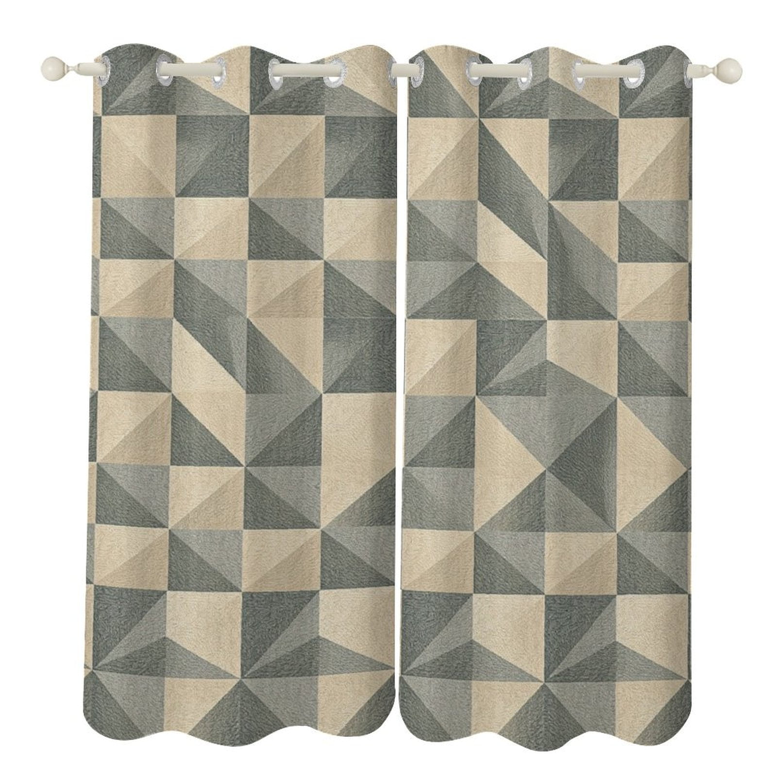 Beige Gray Geometric Triangle Pattern Texture Curtains for Bedroom ...