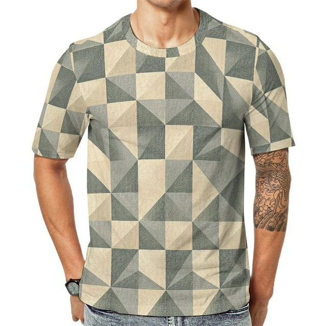 Beige Gray Geometric Triangle Pattern Texture T-Shirt Man Fun Gym T ...