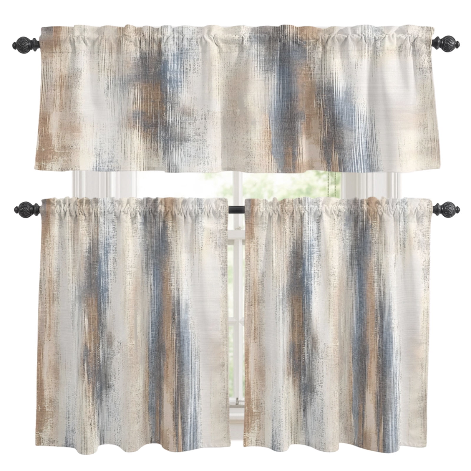 Beige Gray Kitchen Curtains, Kitchen Curtains and Valances Set of 3 ...