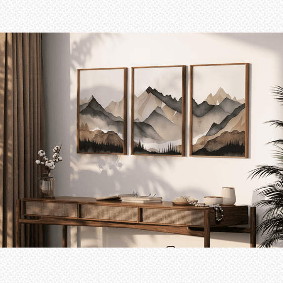 Beige Gray Mountain Abstract Poster Prints , Stretched Canvas - Walmart.com