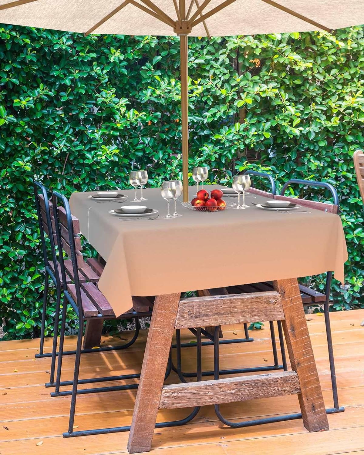 Beige Gray Ombre Outdoor Tablecloth - 60x60 Inch Square Dining Table ...