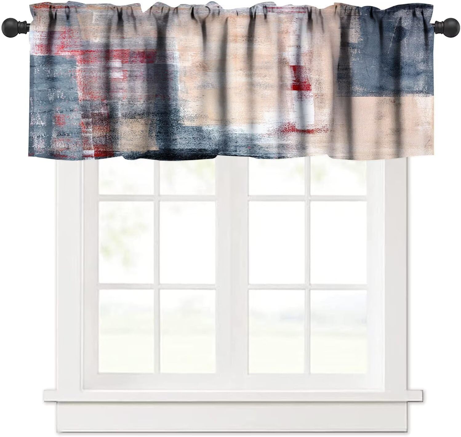 Beige Gray and Red Valance Curtain Abstract Art Painting Rod Pocket ...