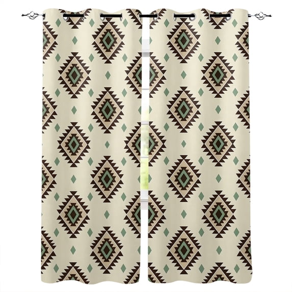 Beige Green Boho Blackout Curtains for Bedroom Living Room Darkening ...