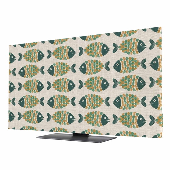 Beige Green Fish TV Cover for 65 Inch Screen,Stretch Fabric Dustproof ...