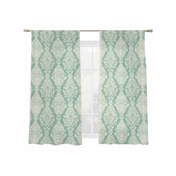 Beige Green Flower Sheer Curtains 2 Panels Set Ethnic Middle East Sheer ...
