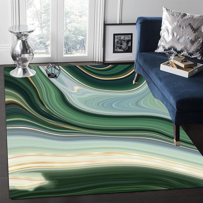 Beige Green Marble Swirl Modern Abstract Area Rug For Living Room ...