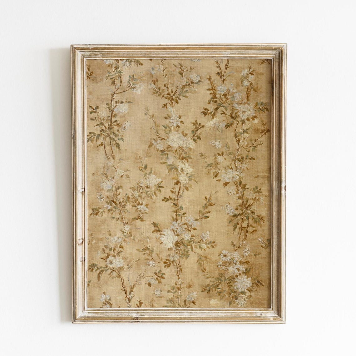 Beige Green Vintage Floral Wall Art, Unframed Canvas Size 8x12 ...