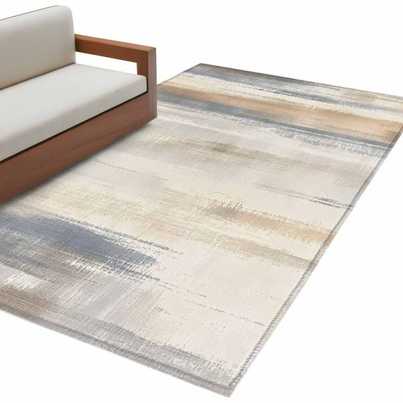 Beige Grey 3'x5' Washable Rug, Abstract Mottled Art Retro Modern ...