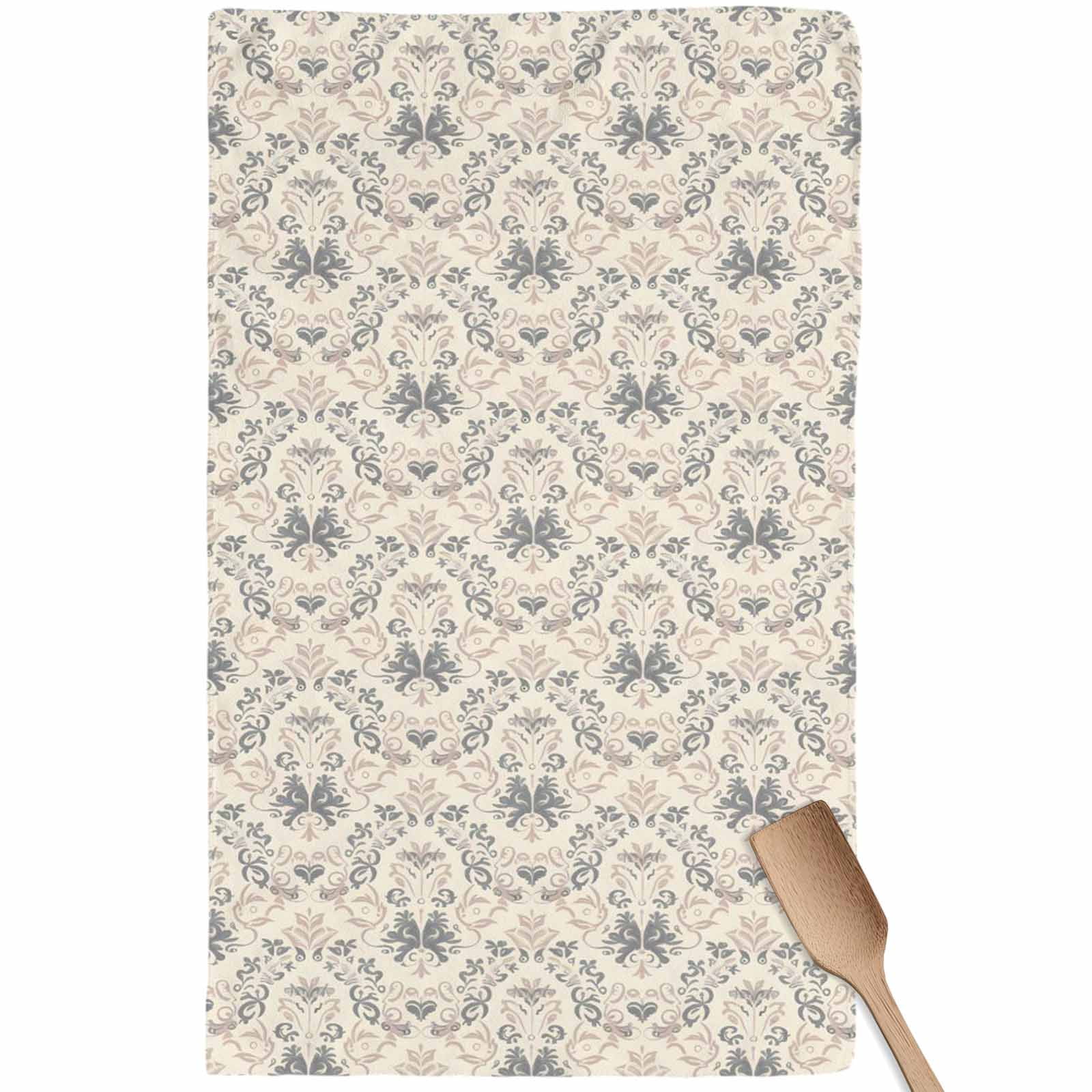 Beige Grey Baroque Kitchen Towel Dish Cloths Set of 1, Microfiber Soft ...