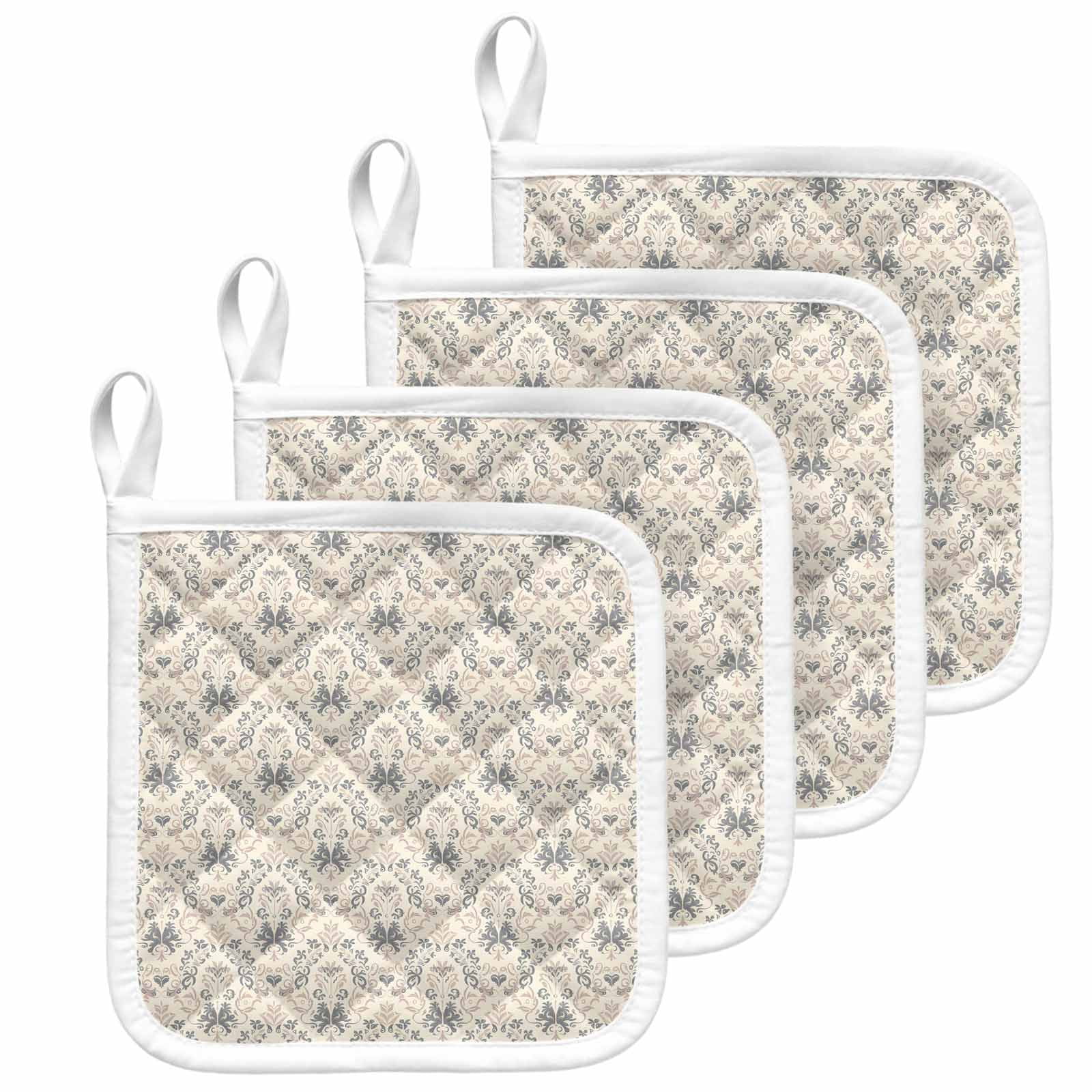 Beige Grey Baroque Pot Holders for Kitchen Heatproof Potholder, 4 Pack ...