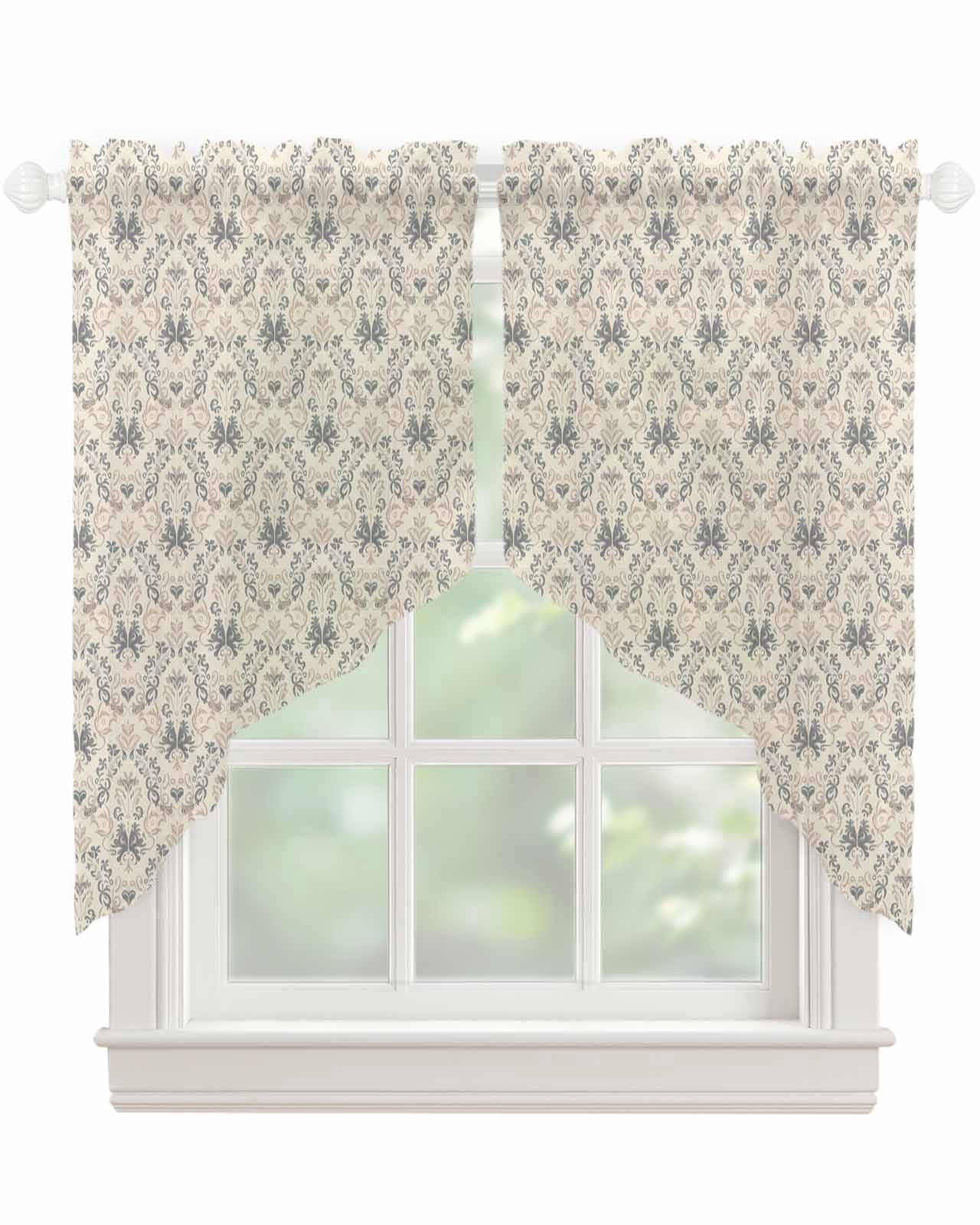 Beige Grey Baroque Swag Valances for Windows, Abstract Art Floral ...