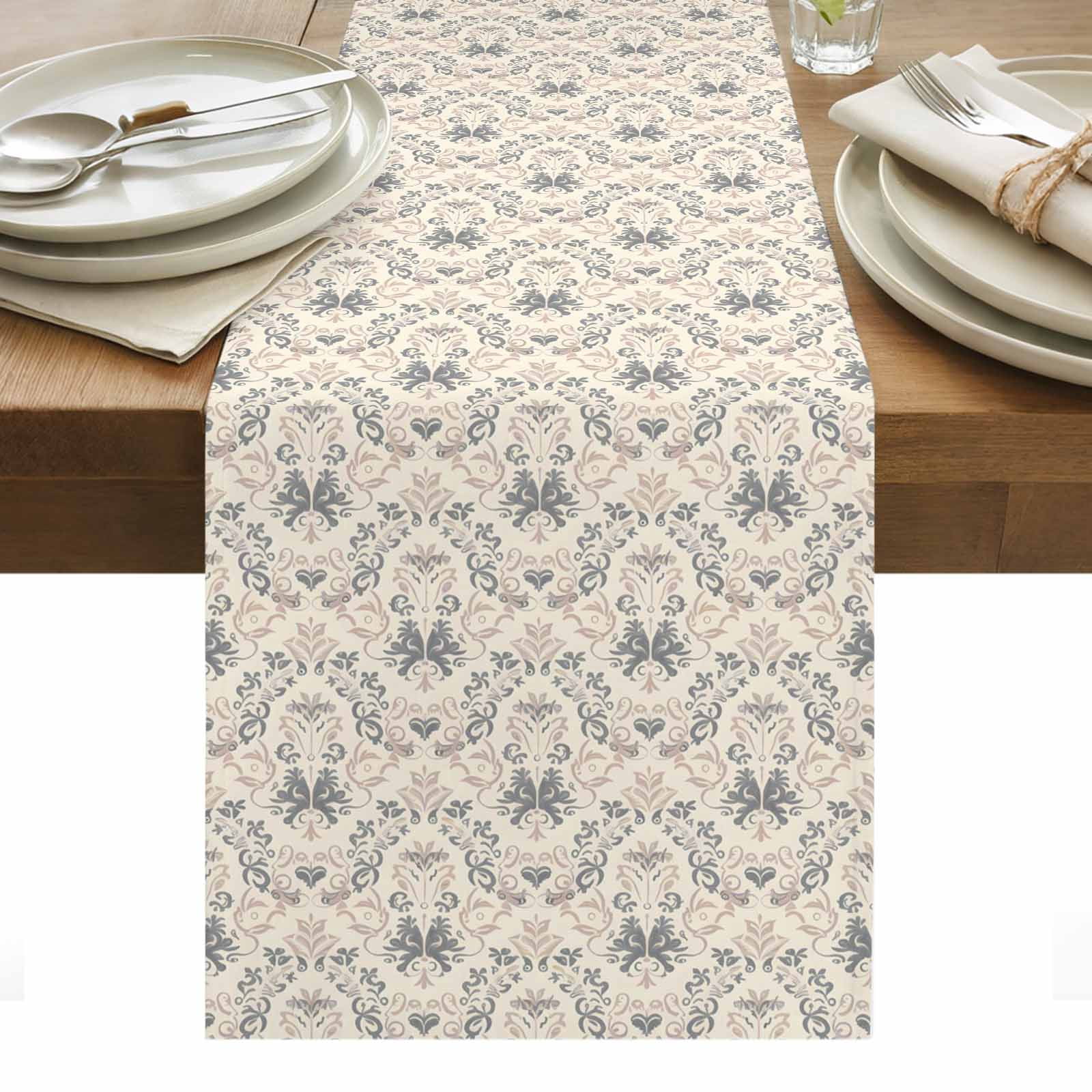 Beige Grey Baroque Table Runner - 108 Inch Long, Kitchen Dining Table ...