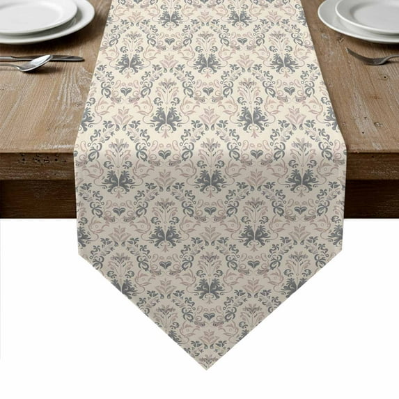 Beige Grey Baroque Table Runner Linen Burlap Table Runner 72 Inches ...