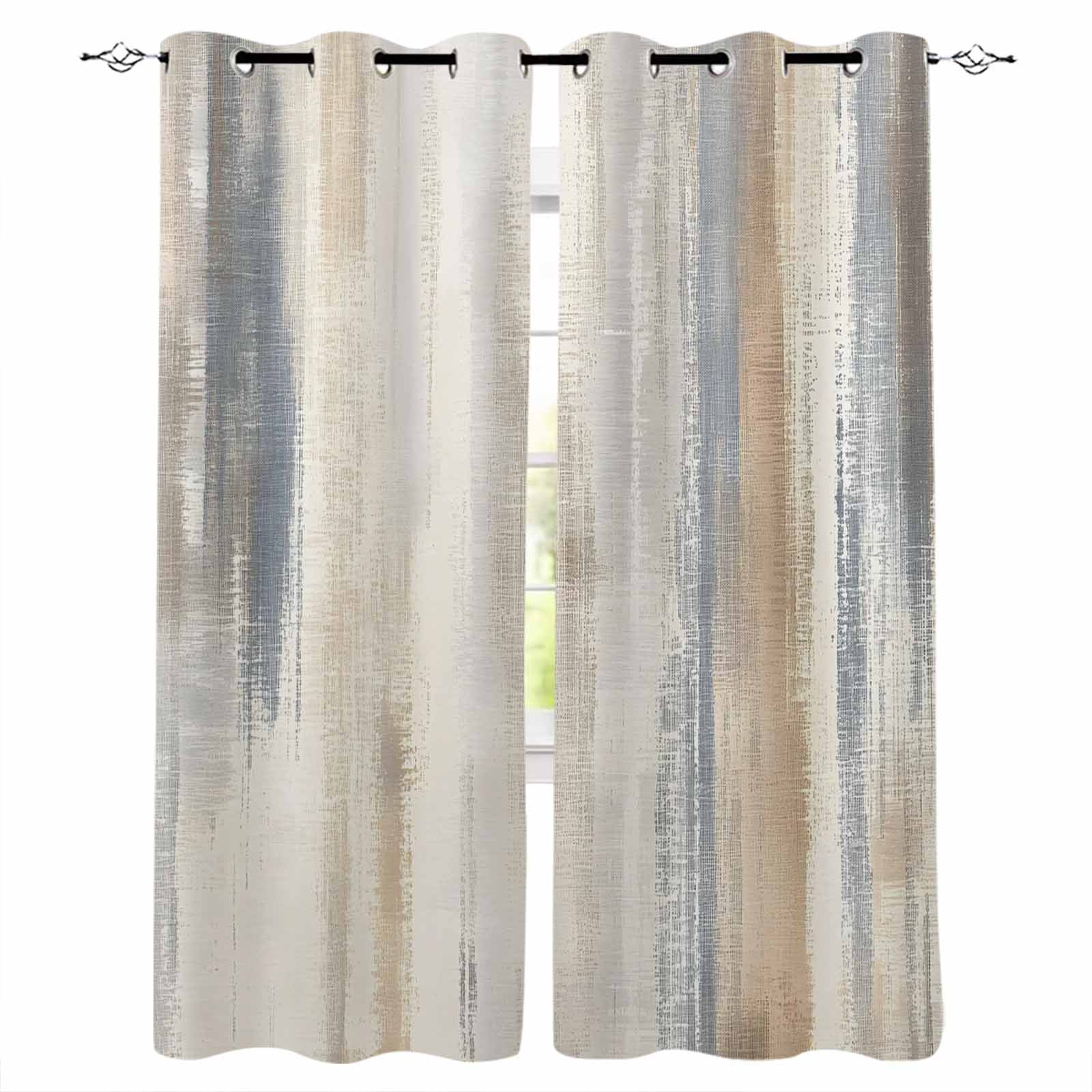 Beige Grey Blackout Curtains 54 Inches Long, Abstract Mottled Art Retro ...
