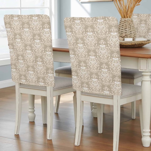 Beige Grey Boho Floral Chair Back Covers, Vintage Ethnic Tribe Abstract ...