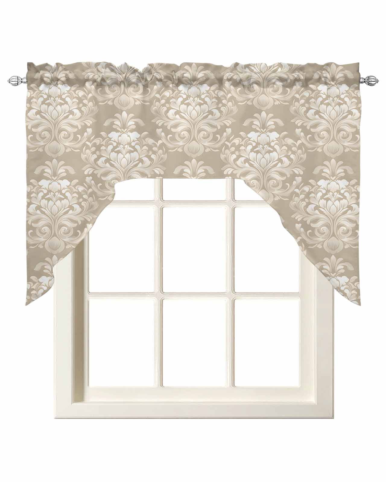 Beige Grey Boho Floral Kitchen Swag Valances for Windows, Vintage ...