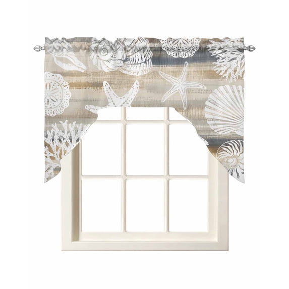 Beige Grey Coastal Kitchen Swag Valances for Windows, Nautical Beach ...