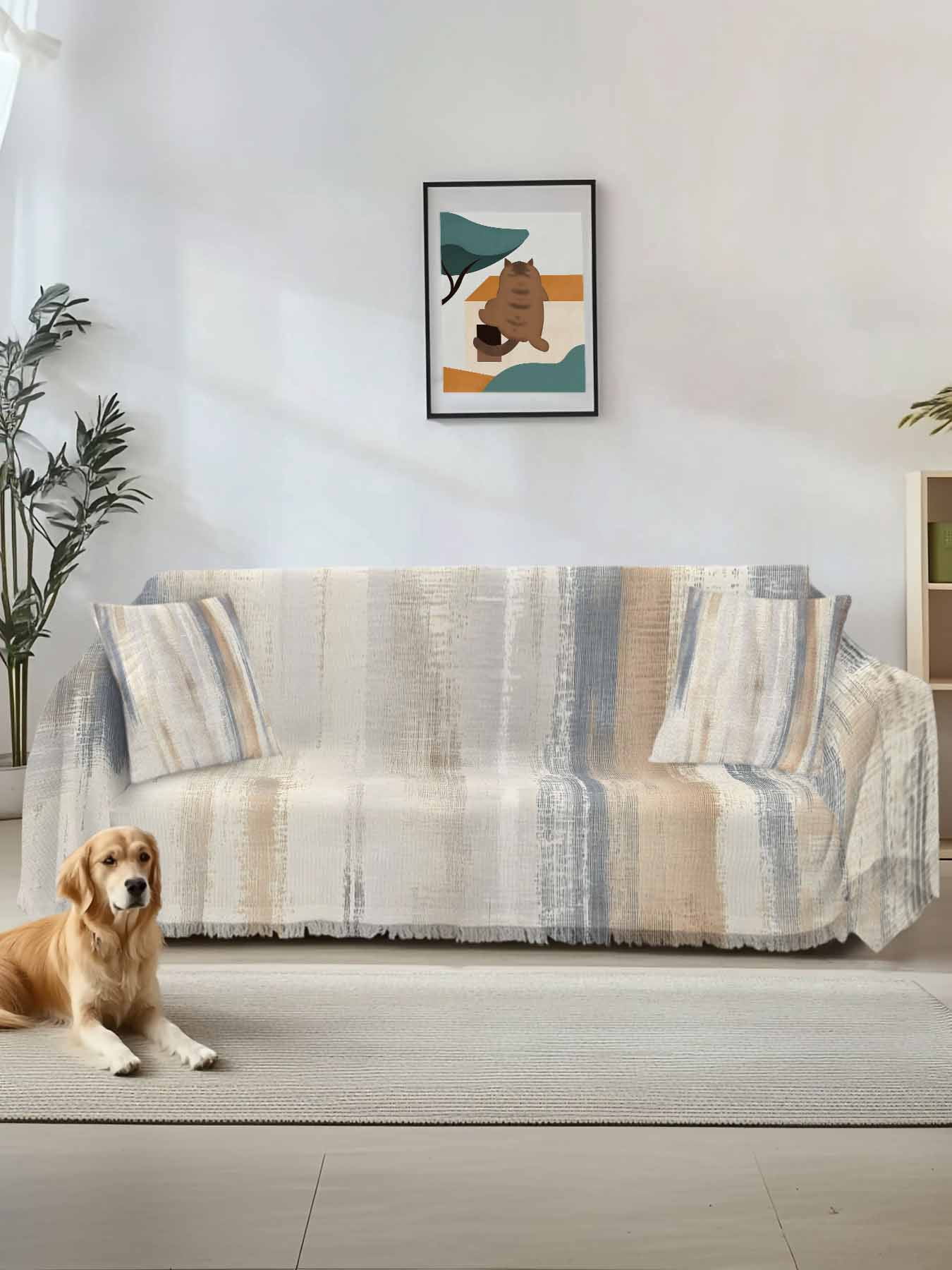 Beige Grey Couch Cover for 2 Cushion Couch, Abstract Mottled Art Retro ...