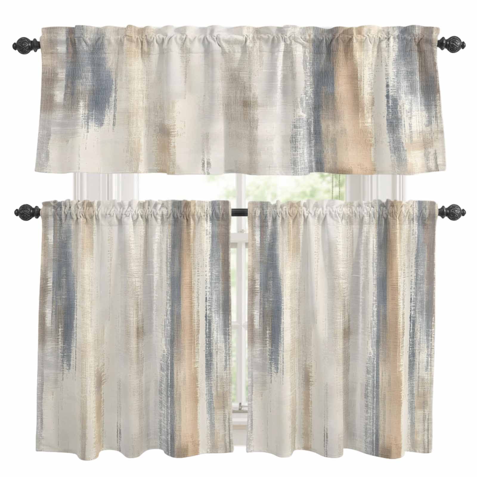 Beige Grey Kitchen Curtains, Abstract Mottled Art Retro Modern Painting ...