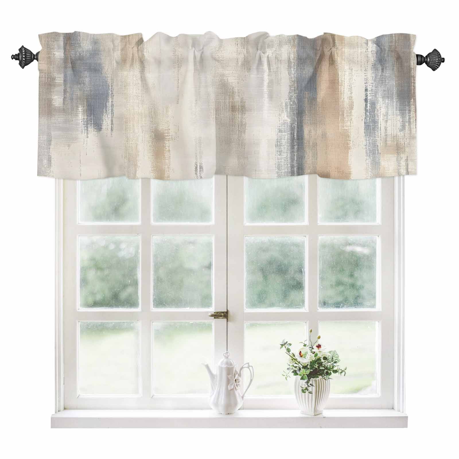 Beige Grey Kitchen Valances for Windows 60x18 Inch Kitchen Curtains ...