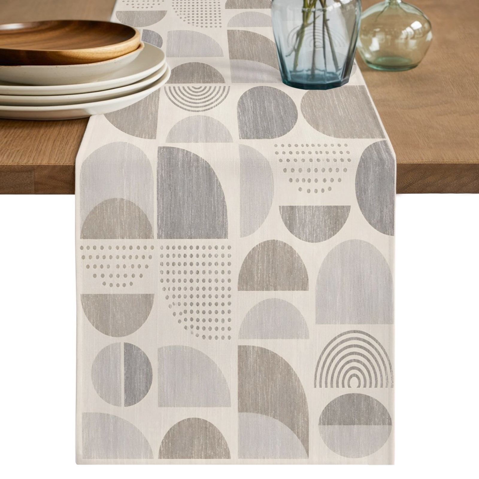 Beige Grey Ombre Geometric Table Runner 108 Inches Long,Dining Table ...