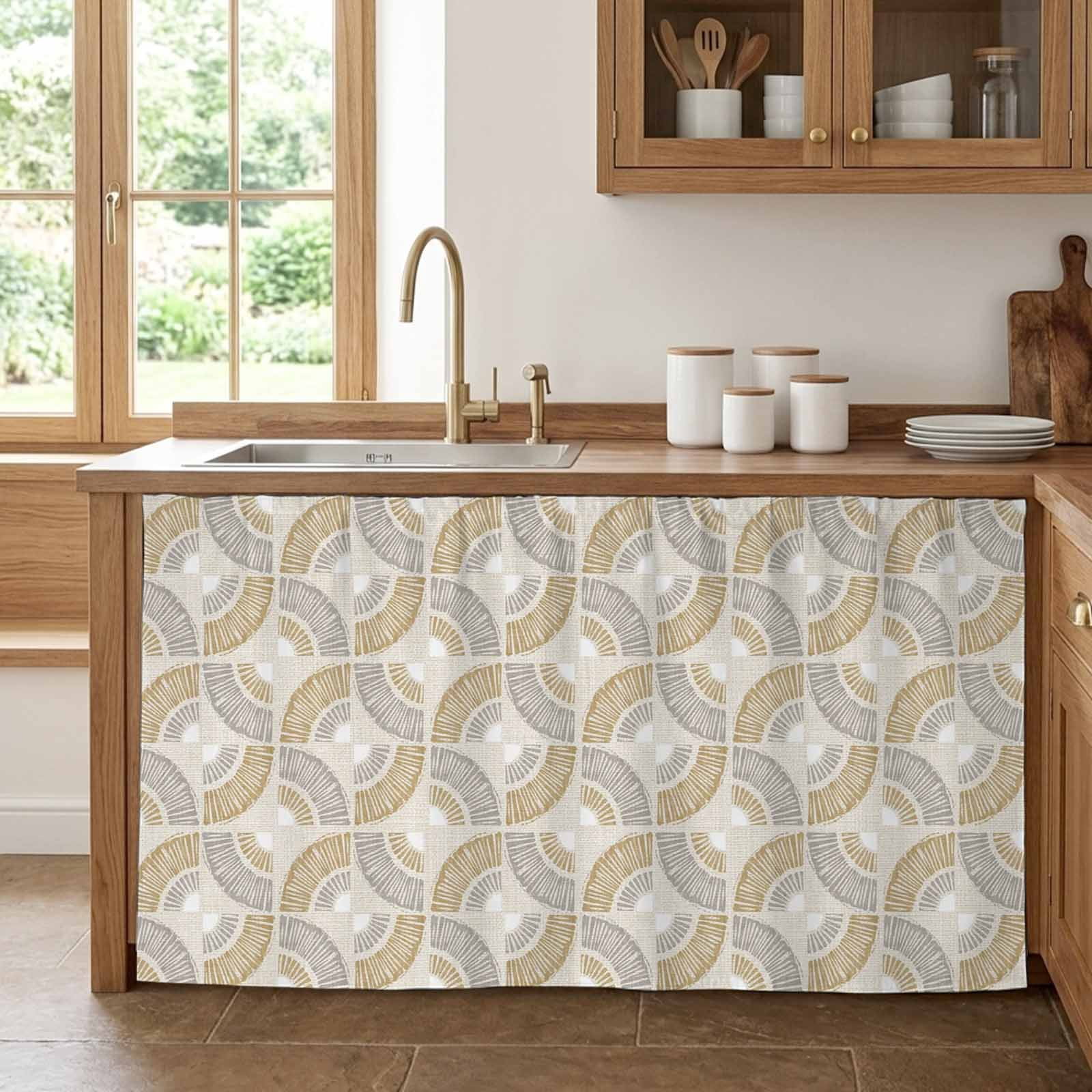 Beige Grey Plaid Cabinet Curtains for Kitchen 28"Wx51"L, Minimalist ...
