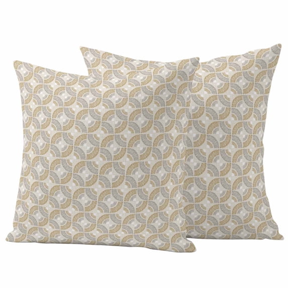 Beige Grey Plaid Outdoor Pillow Covers Pack of 2 Minimalist Geometric ...