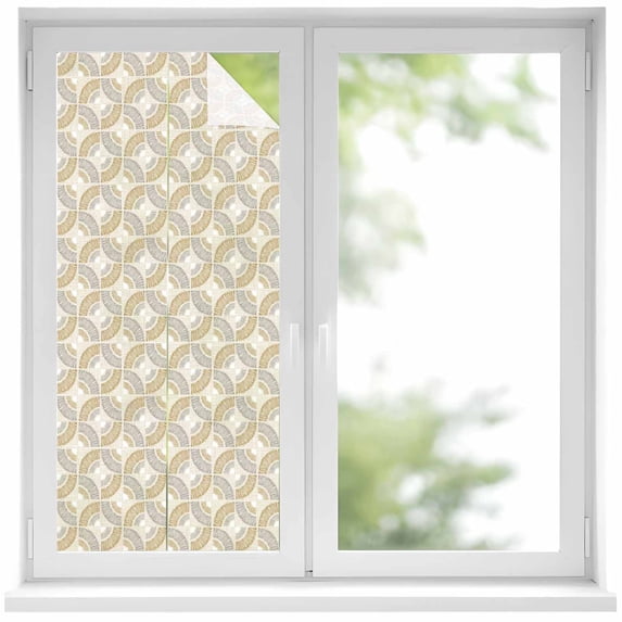Beige Grey Plaid Window Privacy Film Minimalist Geometric Interlocking ...