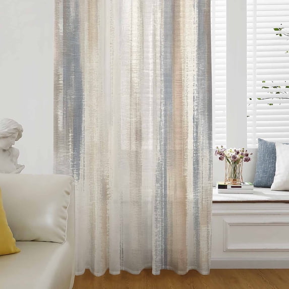 Beige Grey Sheer Curtains 54 Inch Length, Light Filtering Voile Curtain ...