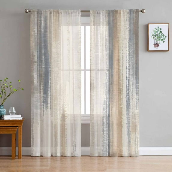 Beige Grey Sheer Curtains 63 Inch Length 2 Panels Set for Living Room ...