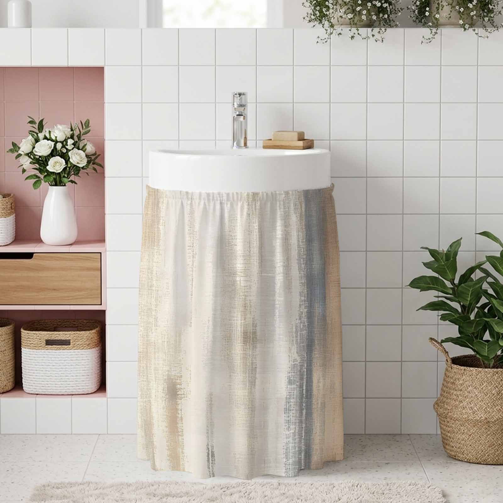 Beige Grey Small Sink Skirt 10''x11'', Abstract Mottled Art Retro ...