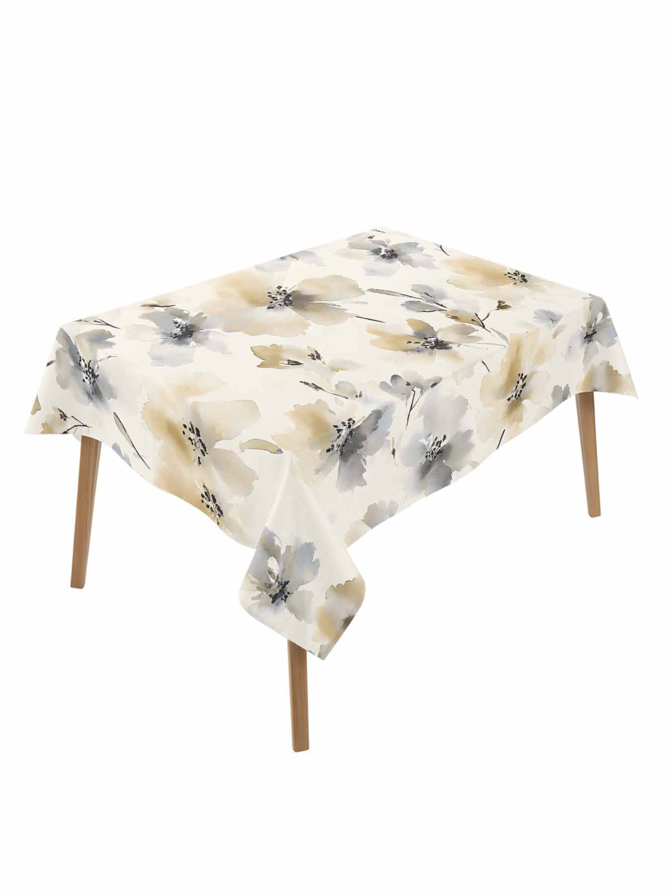 Beige Grey Spring Floral Table Cloth, Watercolor Summer Botanical ...