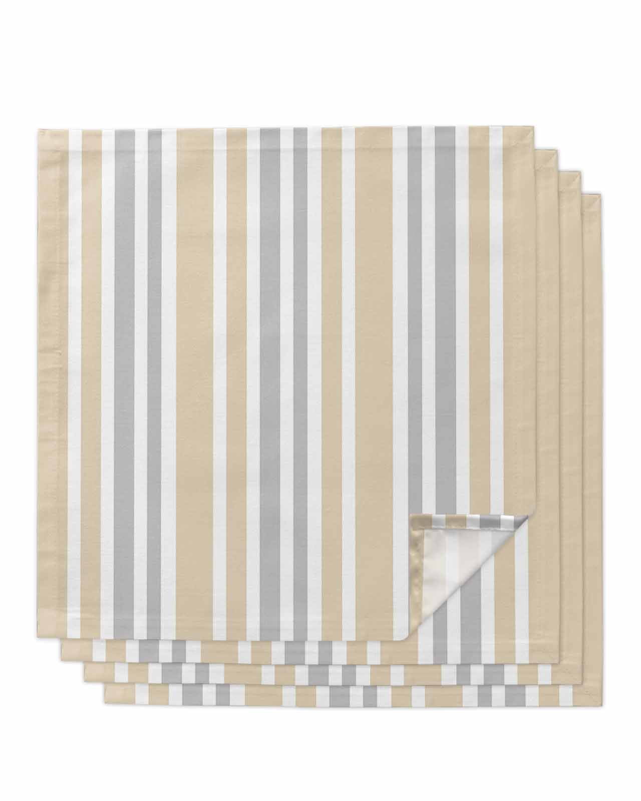 Beige Grey Stripe Cloth Napkins Set of 4 Reusable Dinner Napkins ...