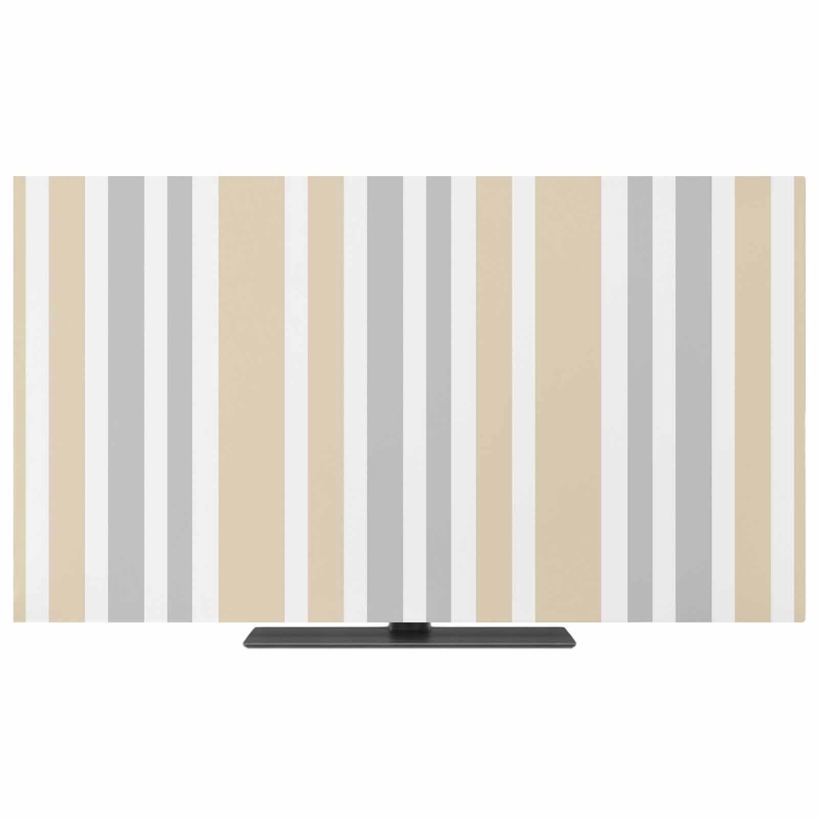 Beige Grey Stripe TV Dust Cover,Stretchable TV Screen Desktop Computer ...