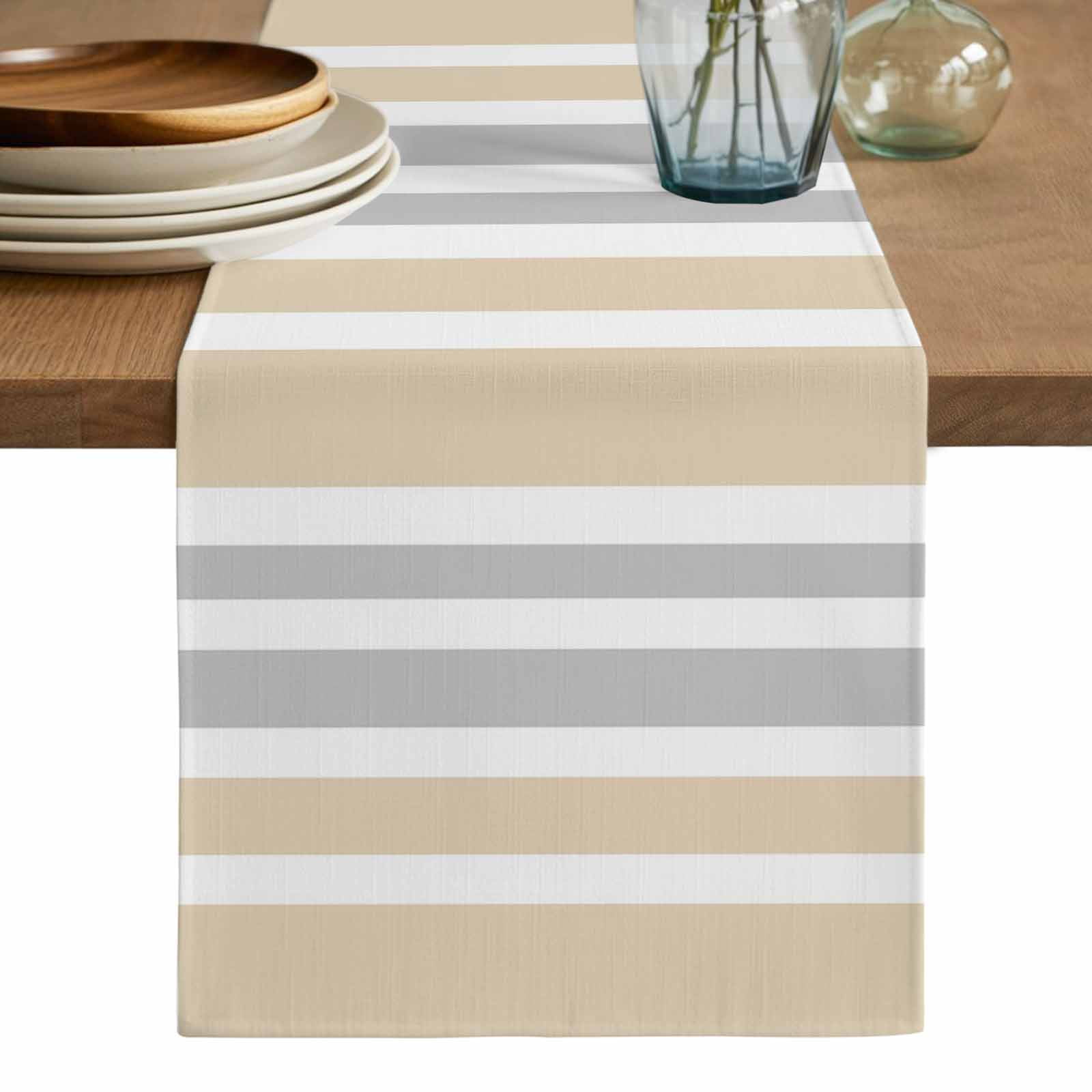 Beige Grey Stripe Table Runner, Farmhouse Minimalist Striped Washable ...