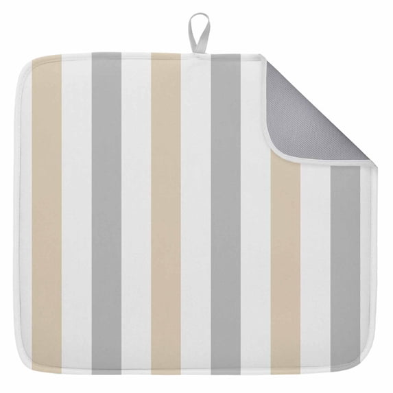 Beige Grey Striped Dish Drying Mat for Kitchen Counter, Minimalist ...