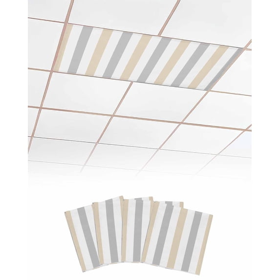 Beige Grey Striped Fluorescent Light Covers for Ceiling Lights 4x2 feet ...