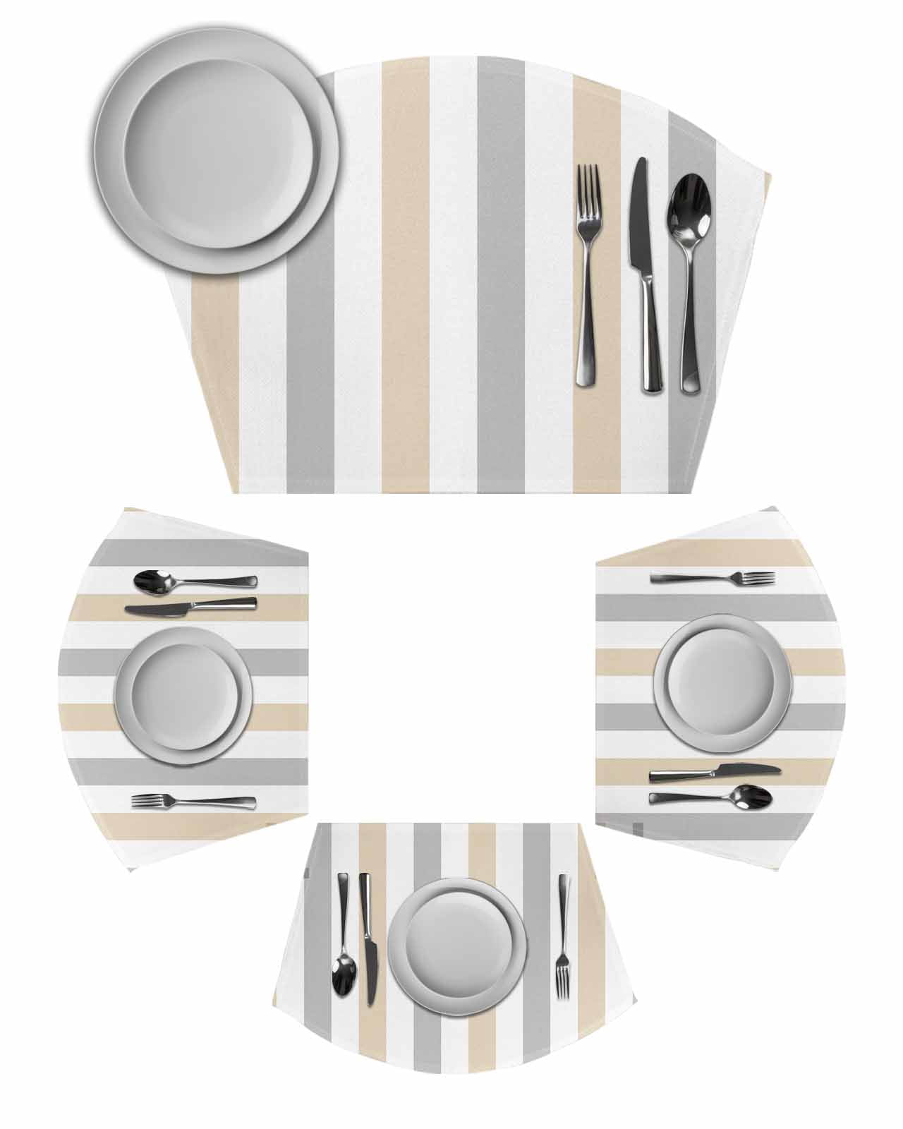 Beige Grey Striped Round Table Placemats Set of 6 Wedge Placemats ...