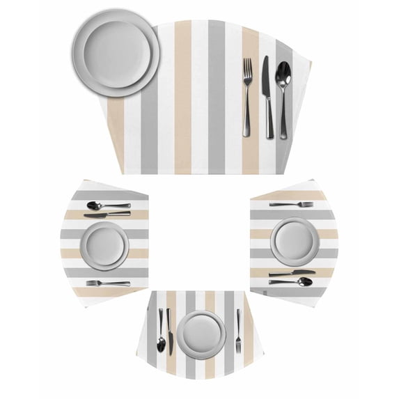 Beige Grey Striped Round Table Placemats Set of 6 Wedge Placemats ...
