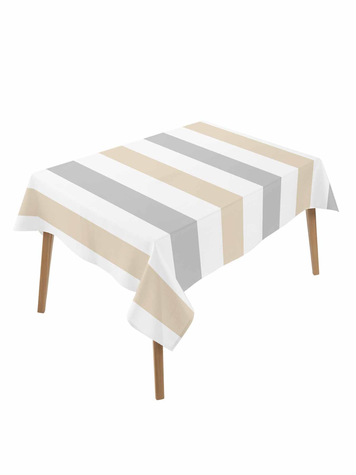 Beige Grey Striped Table Cloth, Minimalist Farmhouse Stripe Waterproof ...