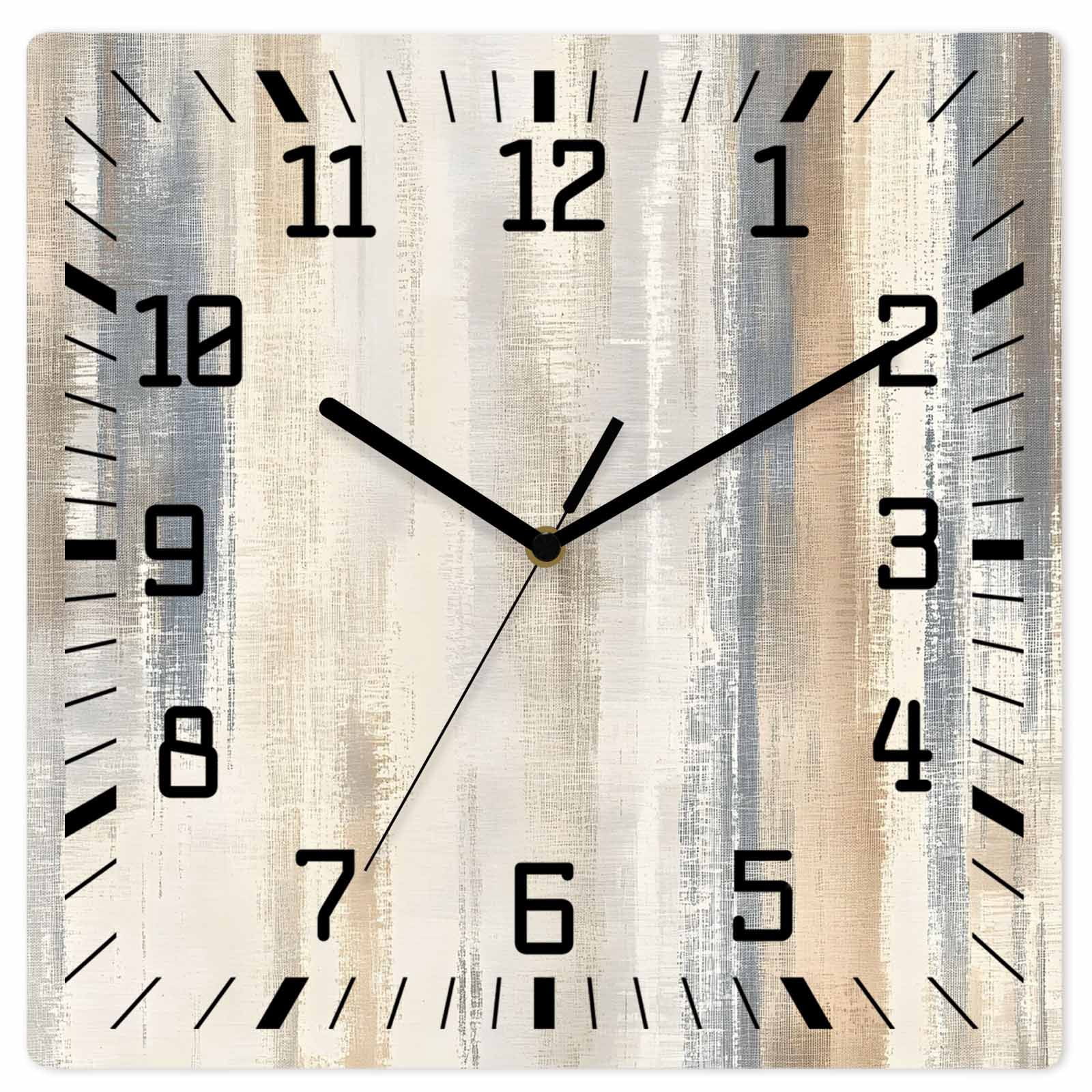 Beige Grey Wooden Wall Clock Silent Non Ticking, Abstract Mottled Art ...