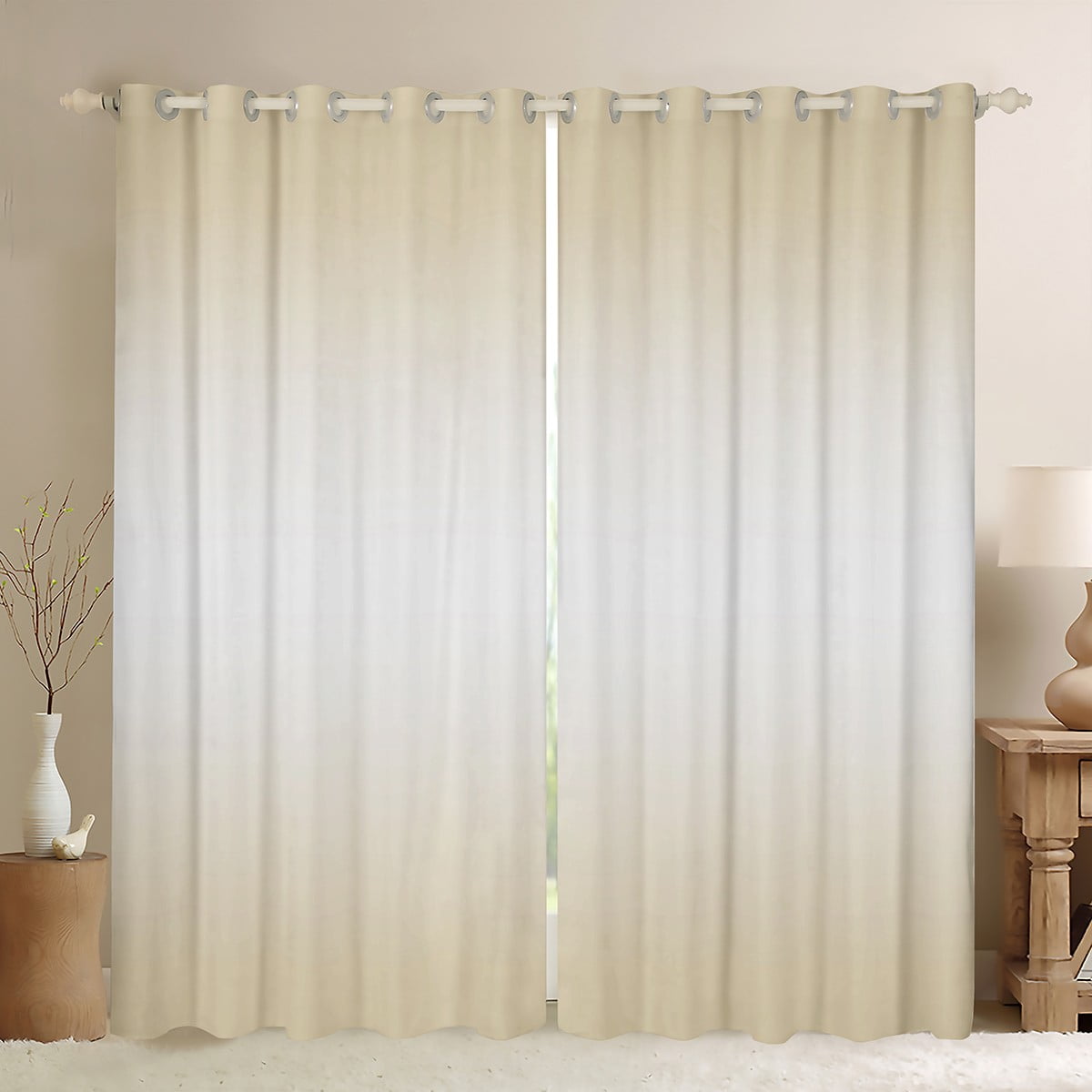 Beige Greyish White Gradient 30%-50% Blackout Curtains, Modern Ombre ...