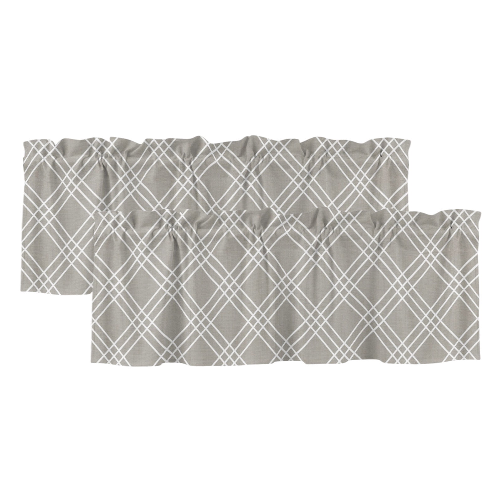 Beige Grid 2 Panels Kitchen Valance, Modern Minimalist Classic White ...